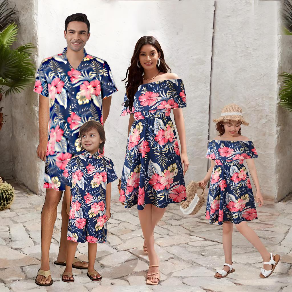 family terno polo shirt dress Hawaiian beach outfit set 2024 holiday ...