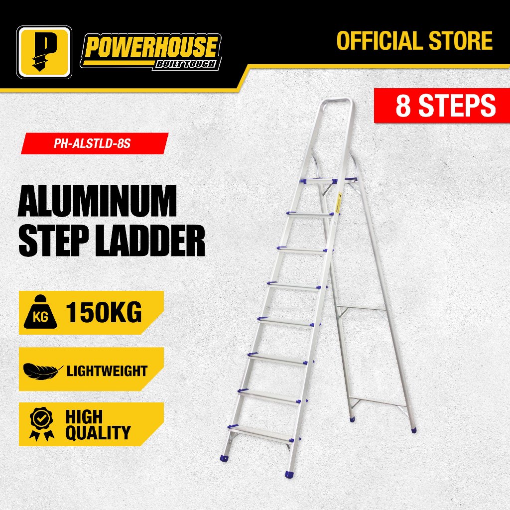 Powerhouse Aluminum Wide Step Ladder 3-Steps - 8-Steps Multi-Purpose ...