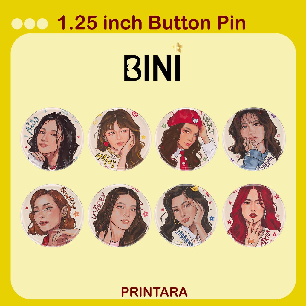 Bini | Mikha | Gwen | Button Pins | Printara | Shopee Philippines