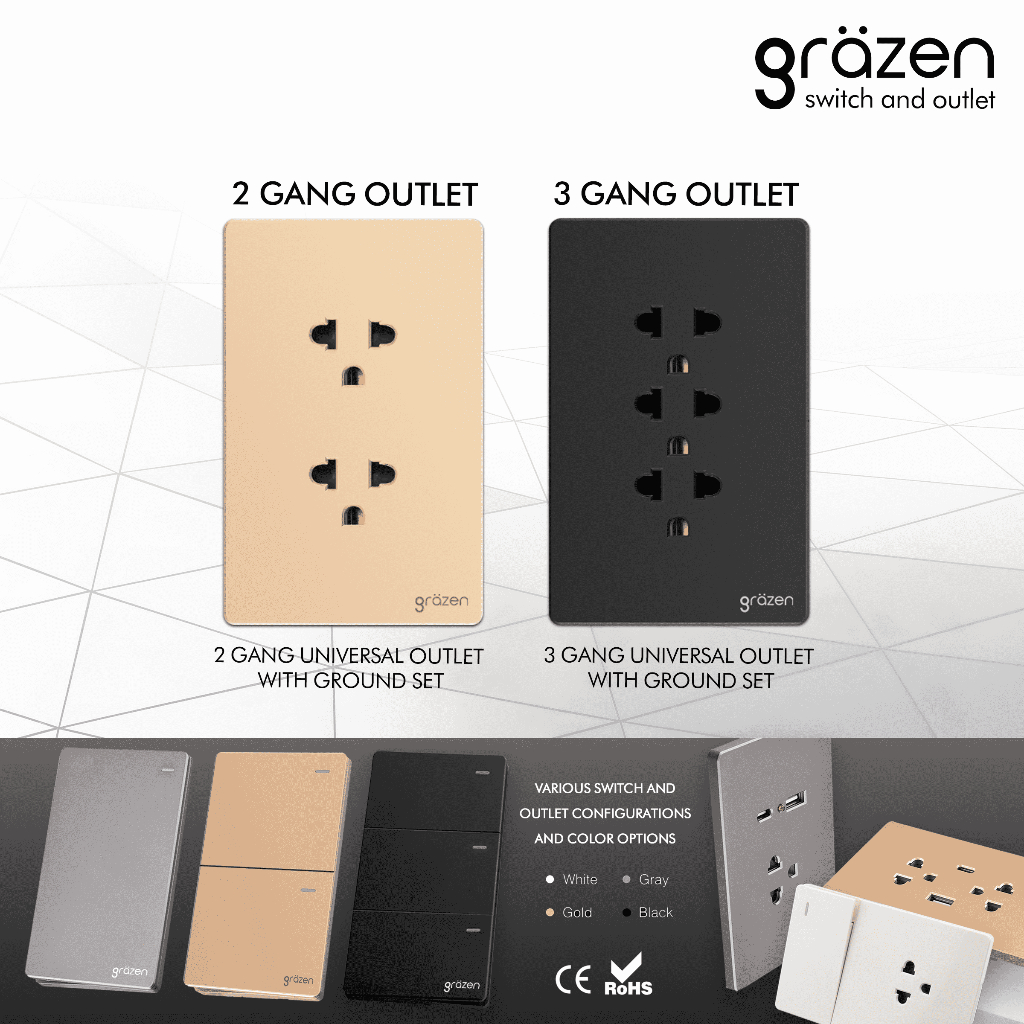 GRAZEN Universal Outlet with Ground 2 Gang Duplex 3 Gang Outlet Colored ...