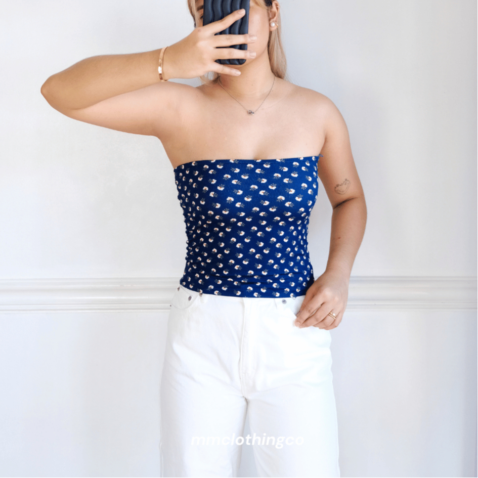Printed Tube Semi Cropped Top | MM Clothing | Shopee Philippines