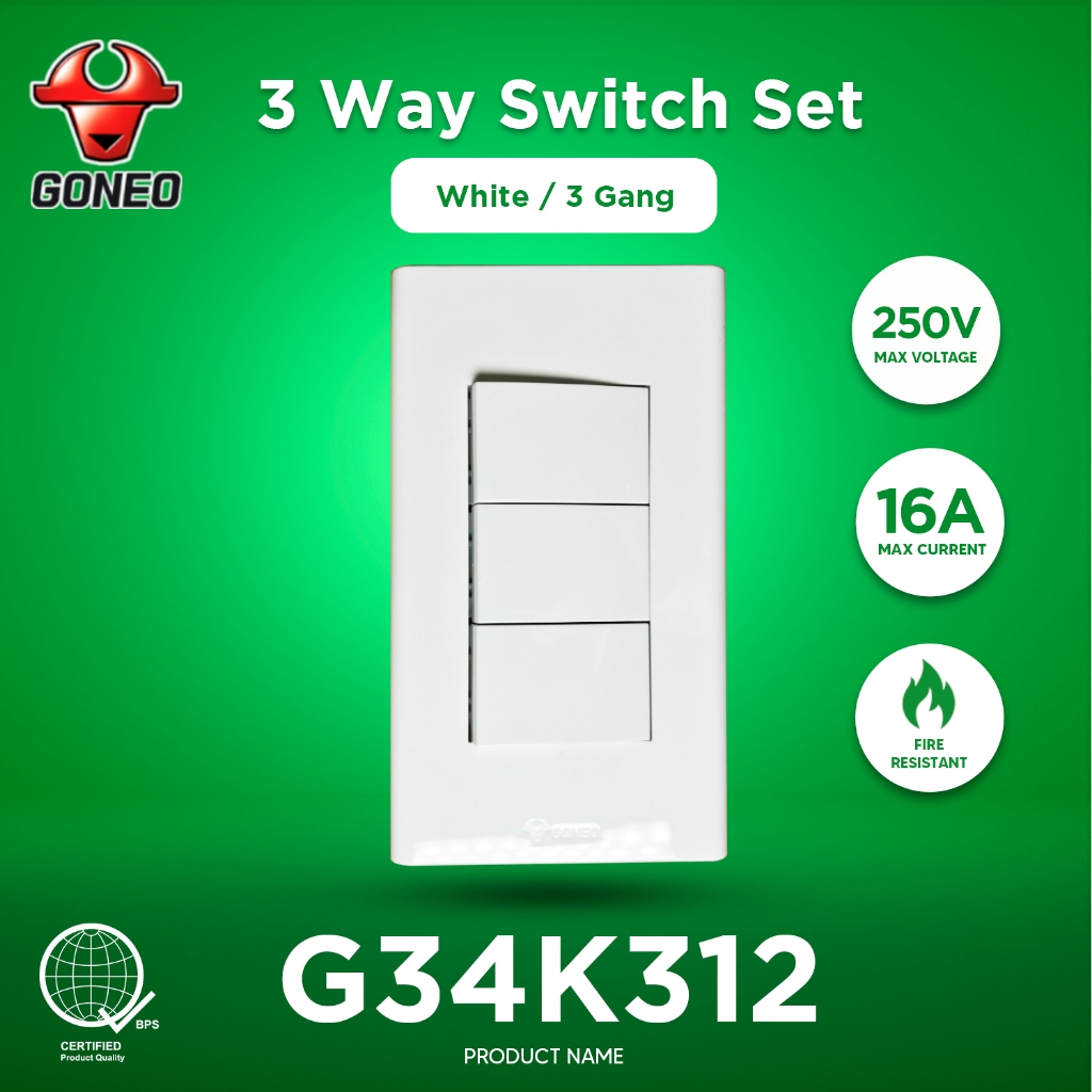 GONEO 3 Gang 3 Way Switch Set with High Power Rating G34K312 | Shopee ...