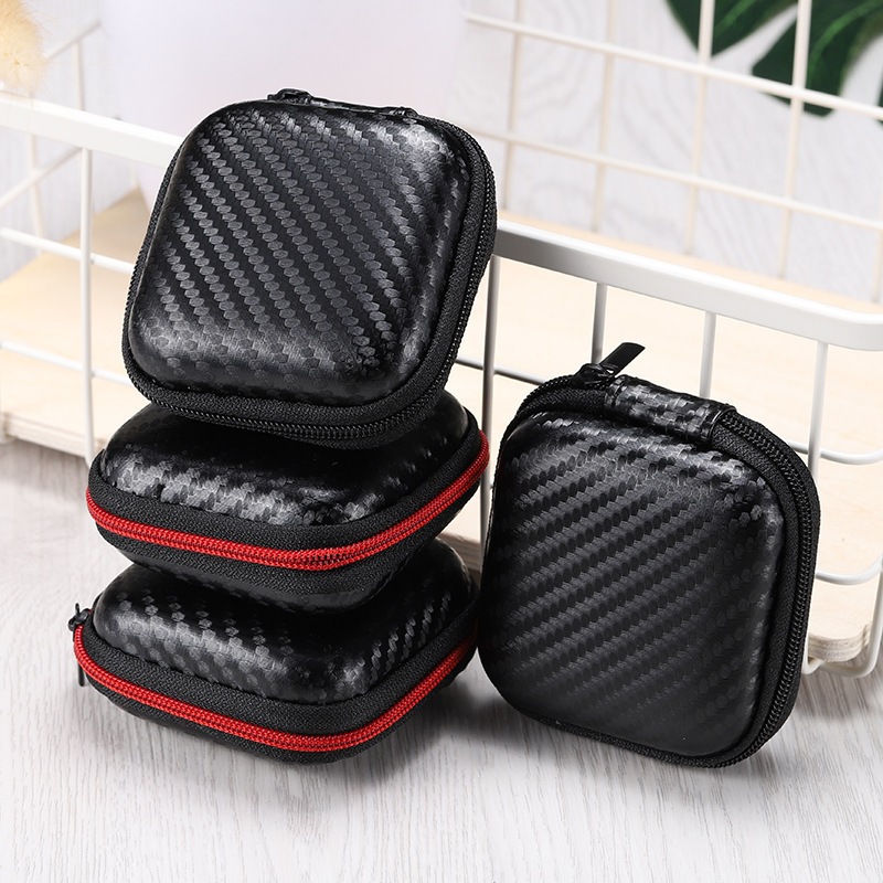Headphone Storage Box Carbon fiber pattern square phone storage bag ...