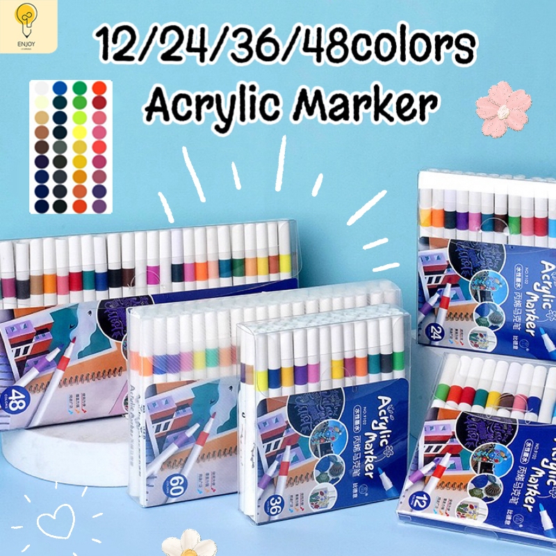 12/24/36/48 Colors DIY Acrylic Marker Pen Set Water Proof Fast Dry ...