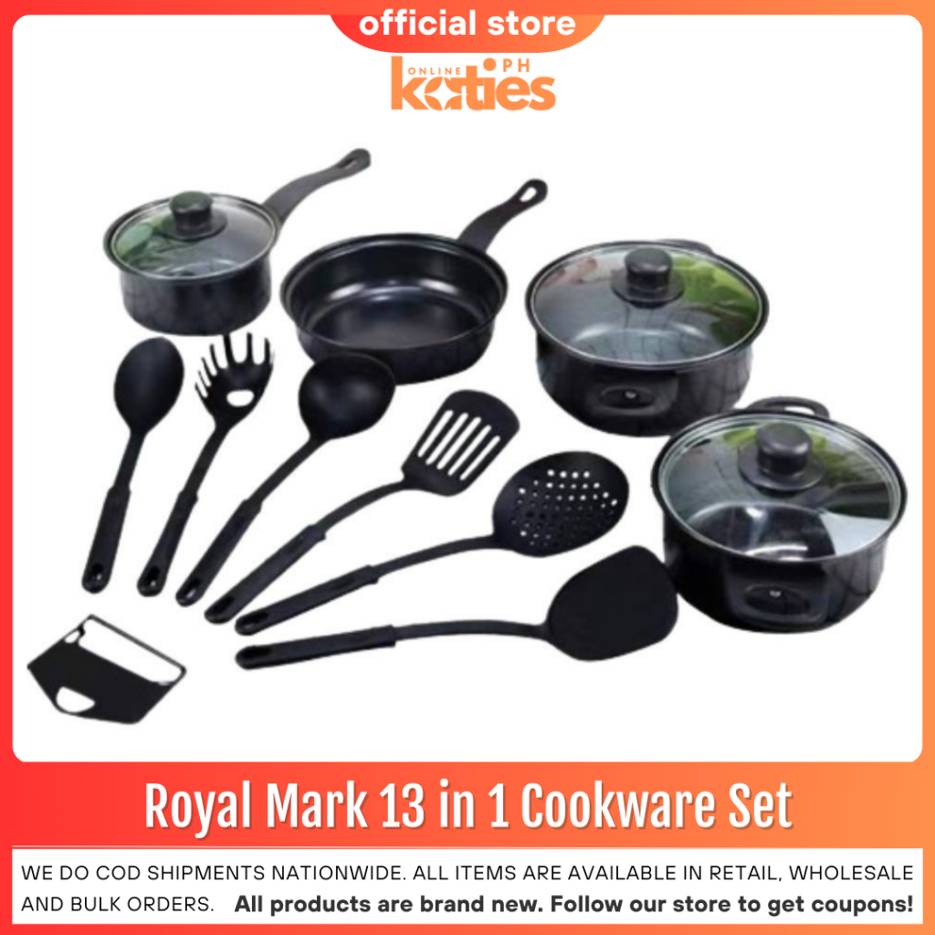 Katies Royal Mark 13-Piece Cookware Set Non-Stick Ceramic Cool Handles ...