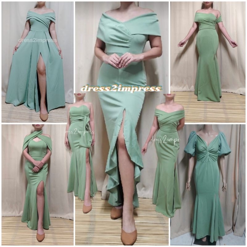 Sage green mint green avocado pastel green entourage dress | Shopee ...