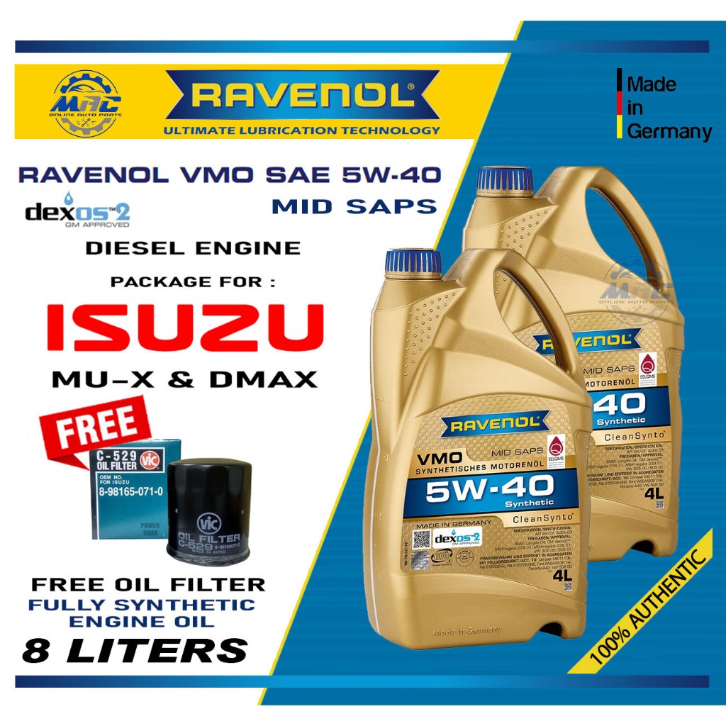RAVENOL VMO 5W-40 DEXOS 2 FULLY SYNTHETIC ENGINE OIL 8 Liters PACKAGE ...