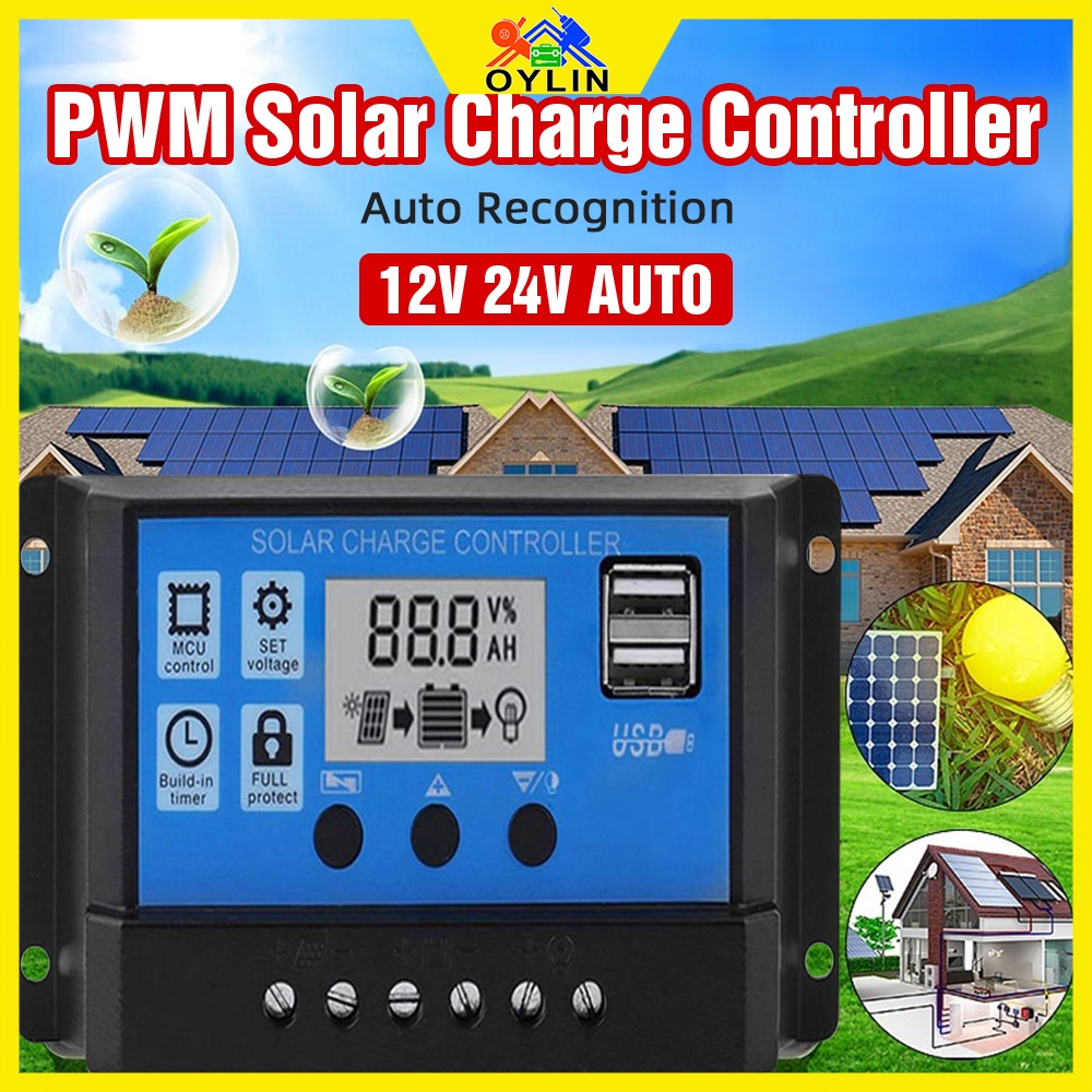 30A PWM 12/24V Solar Panel Regulator Charge Controller LCD Display ...