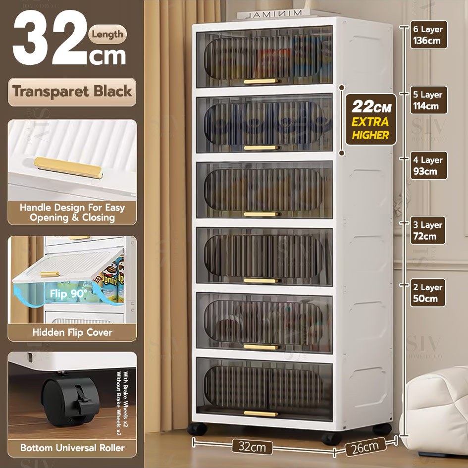 SIV 32-70cm Foldable Storage Cabinet With Flip Door Plastic Storage Box ...