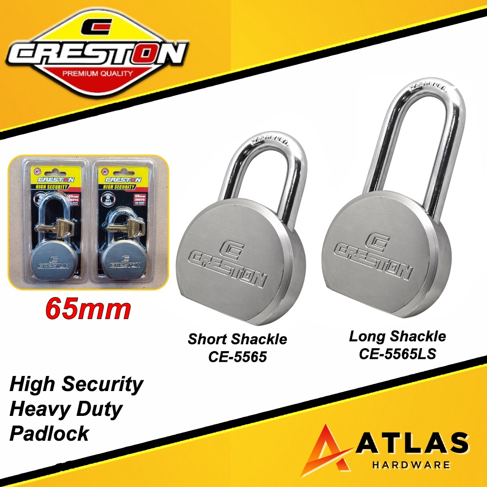 Creston High Security Heavy Duty Padlock 65mm Short & Long Shackles ...