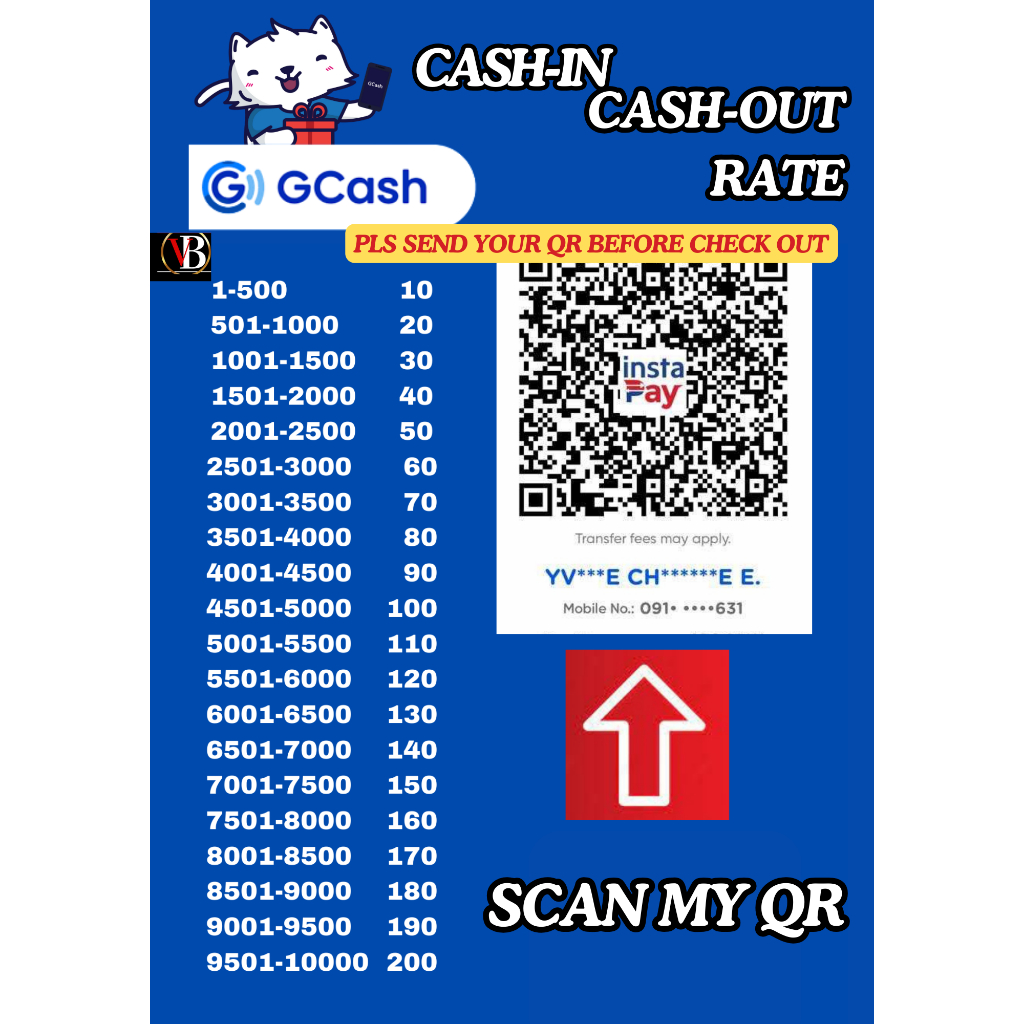 Laminated QR WITH RATE GCASH,MAYA, etc (PLS SEND QR BEFORE CHECK OUT ...