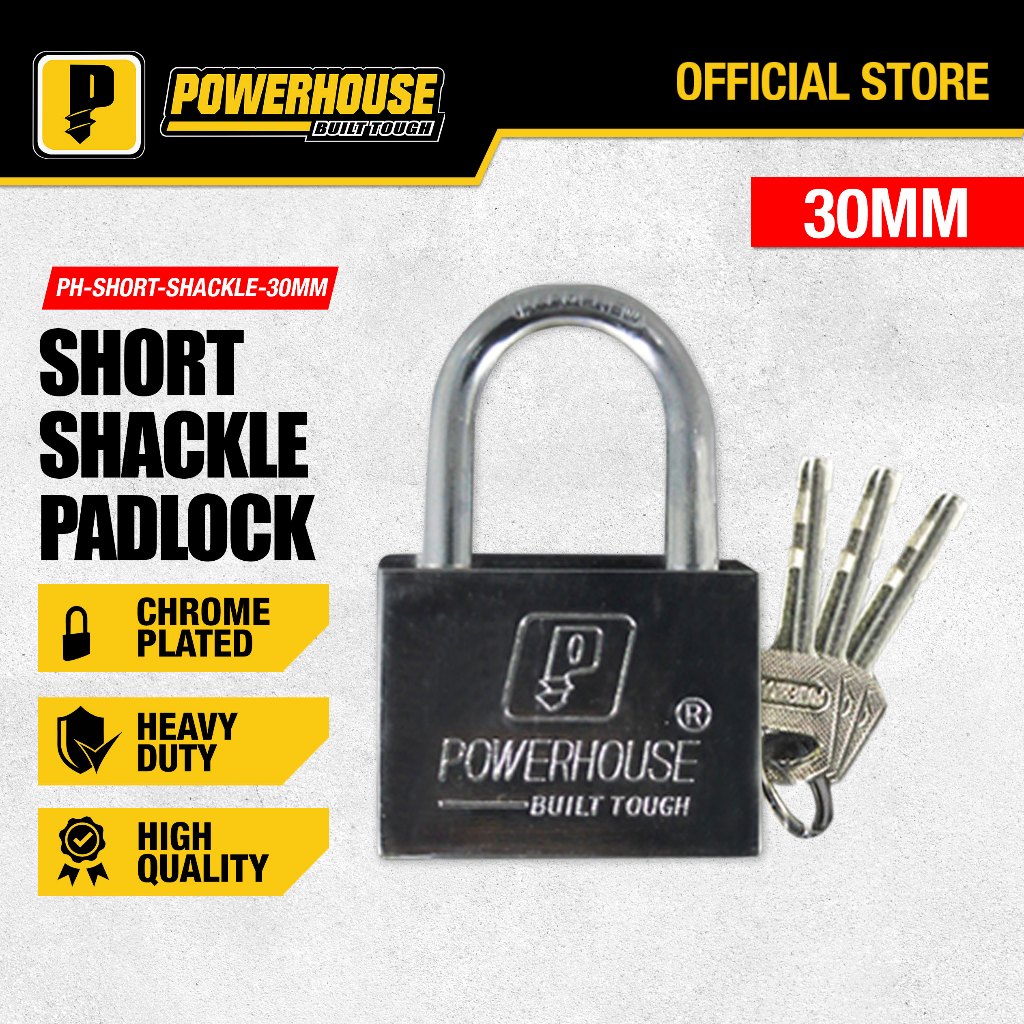 POWERHOUSE Short Shackle Padlock Chrome Plated Stainless Steel 30mm ...
