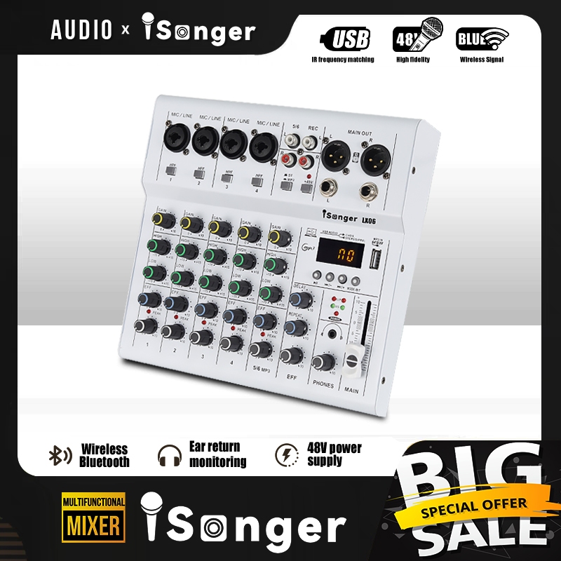 isonger Professional 6Channel DJ Mixer features 100 reverb effects and ...