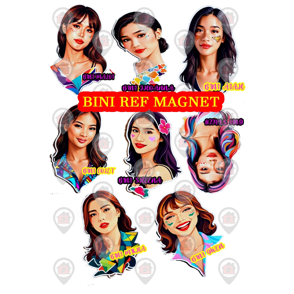 BINI REF MAGNET ASSORTED COLORFUL LAMINATED GLOSSY 3D BUBBLE HEAD ...