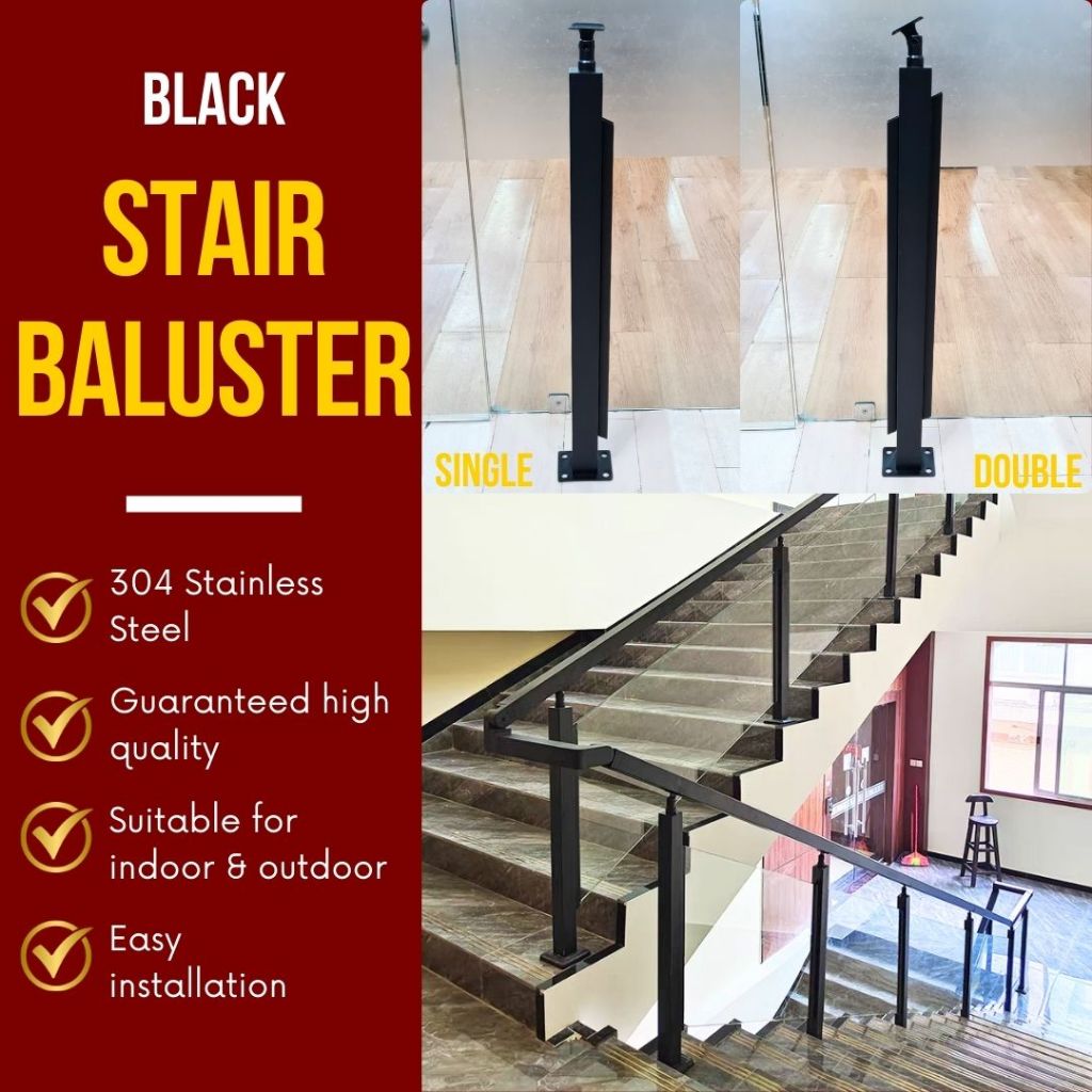 Stainless Steel Black Stair Baluster Glass Post Column Railing Clamp ...