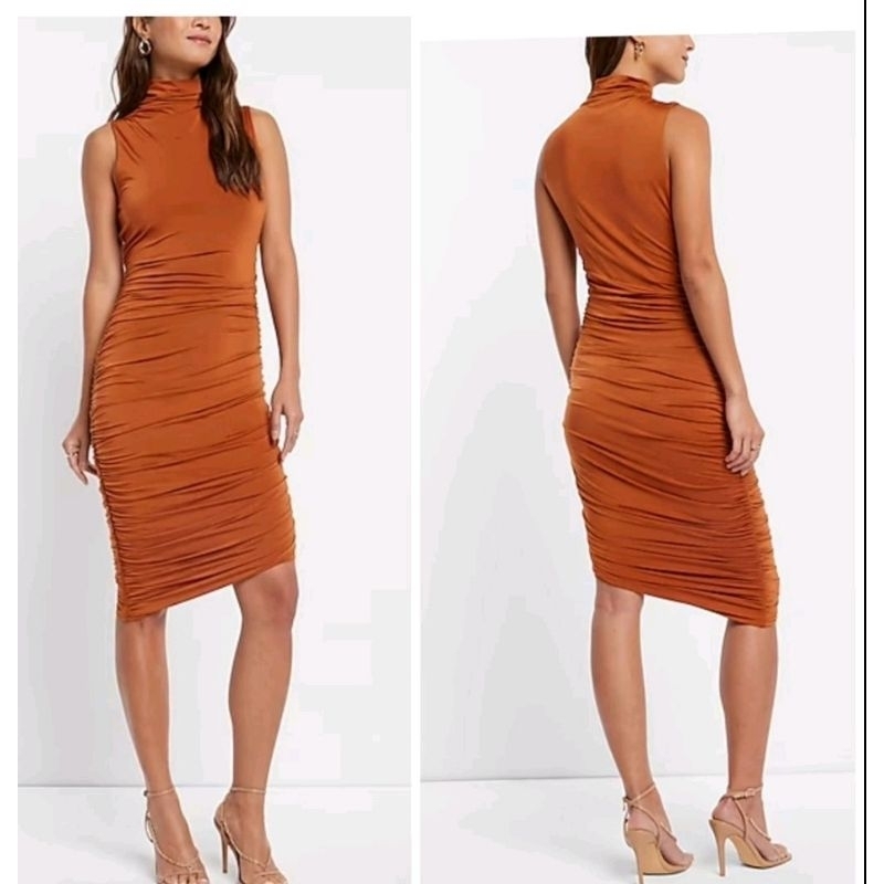 Ex.pres$ Body Contour Ruched Asymmetrical Midi Dress R6A | Shopee ...