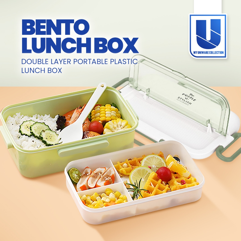 Double Layer Bento Lunch Box Leak Proof with Utensil Baunan for Adults ...