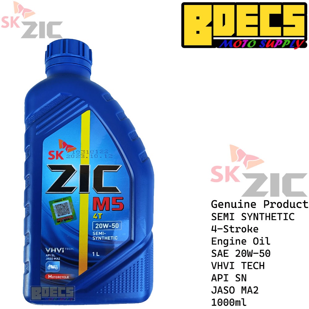 SK ZIC Motor Engine Oil M5 4T Semi Synthetic (20w-50) Genuine I Bdecs ...