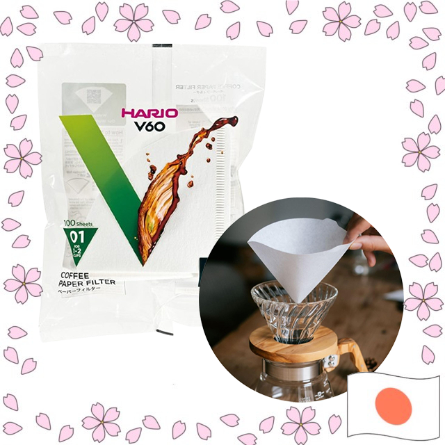 HARIO V60 Coffee Paper Filter VCF-01/02/03 White 1-2/1-4/1-6 cups 100 ...