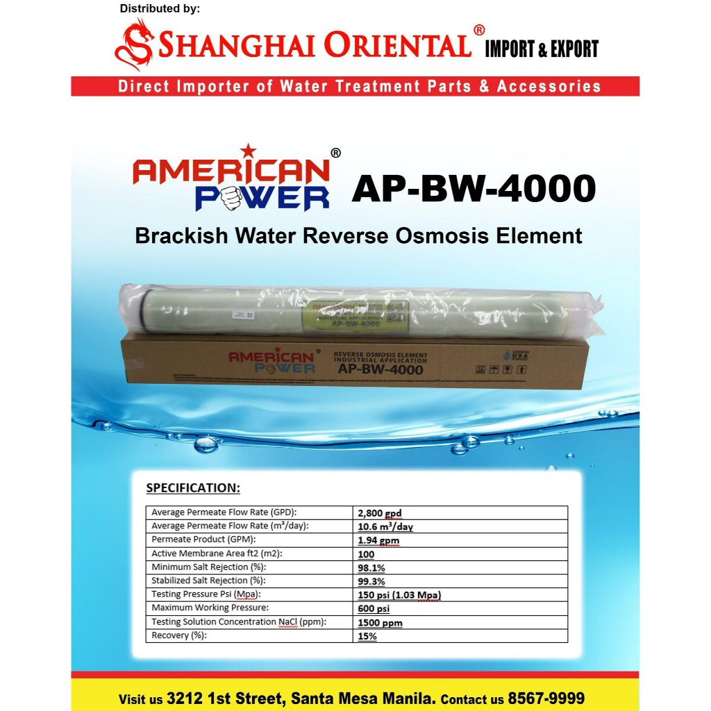 AP-BW-4000 Membrane (AMERICAN POWER) 2800GPD, 98.1% Min. Salt Rejection ...