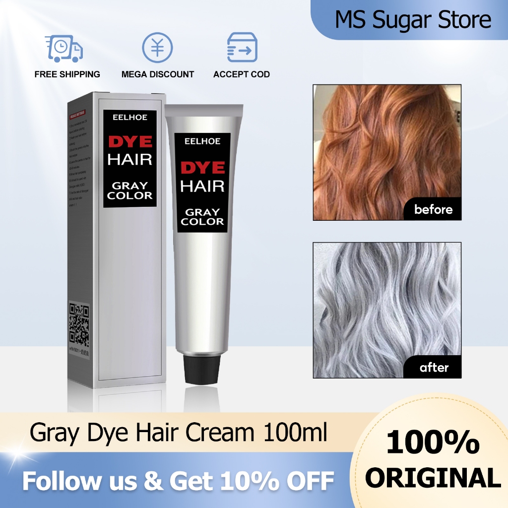 EELHOE Gray Dye Hair Cream 100ml Long Lasting Natural Silver Gray Hair Color Cream Styling ...