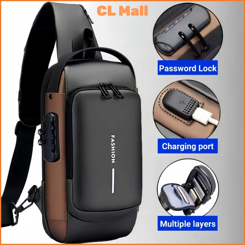 Trendy New Shoulder Messenger Men's Bag Password Lock Chest Bag Men's ...