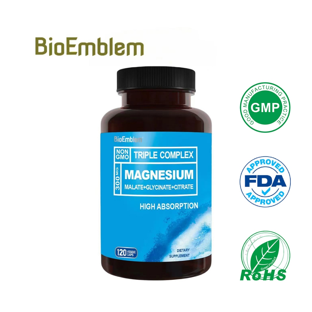 BioEmblem Triple Magnesium Complex 300mg of Magnesium Glycinate Malate & Citrate for Muscles ...