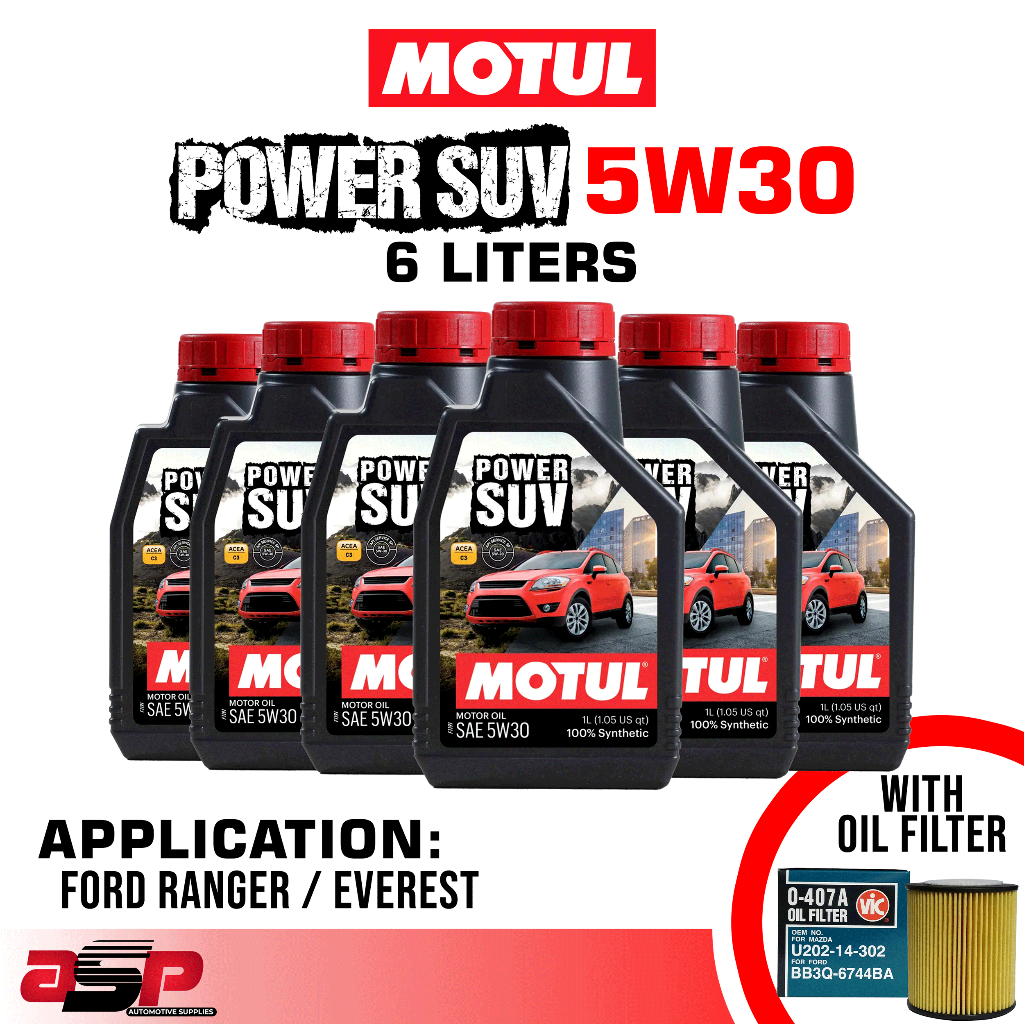 Motul POWER SUV 5W-30 Fully Synthetic Diesel Oil 6 Liters Bundle for Ford Ranger / Ford Everest ...