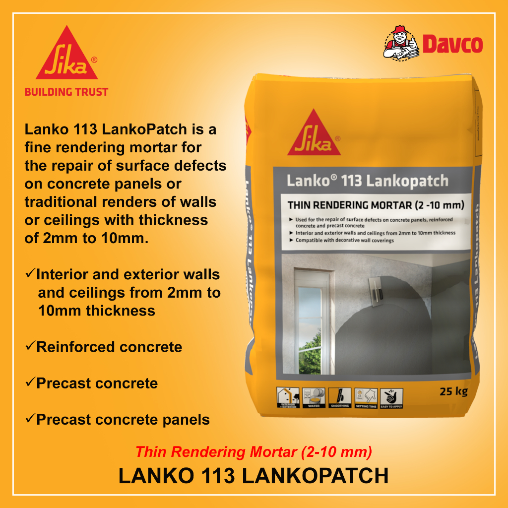 Sika Davco Lanko 113 Lankopatch 25kg Thin Rendering Mortar | Shopee ...