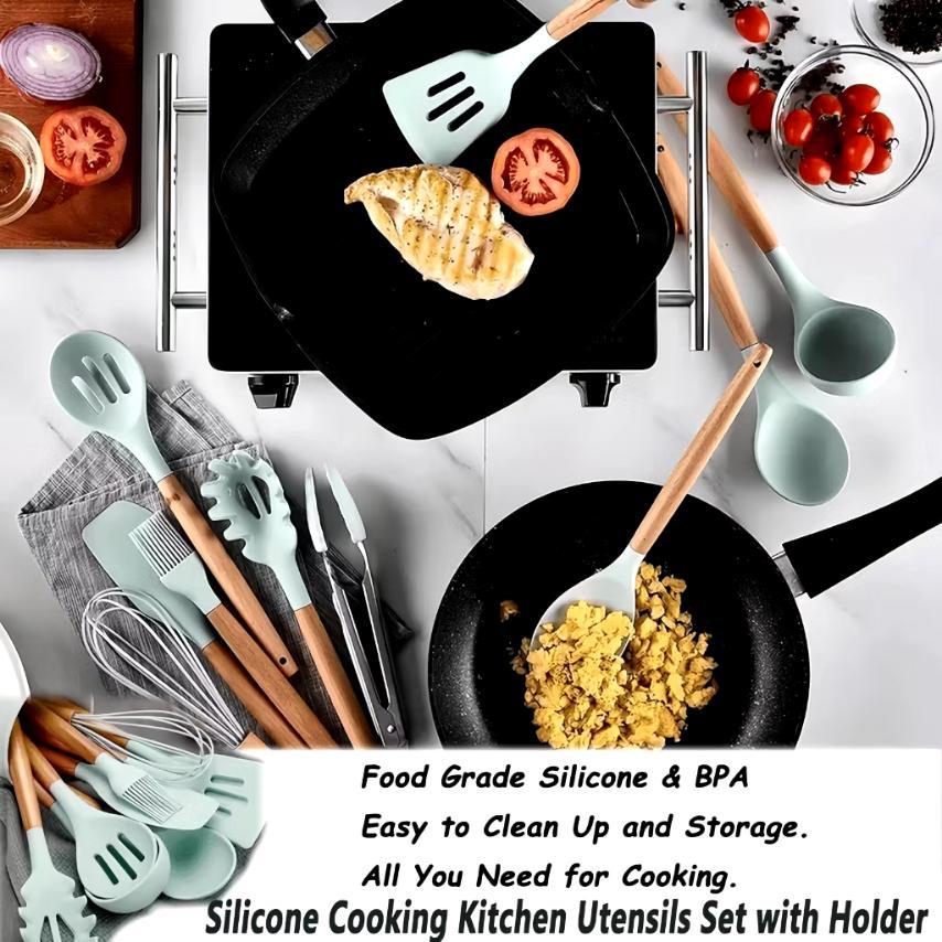 Silicone kitchen utensils set 12 pcs Non-stick Silicone Cooking ...