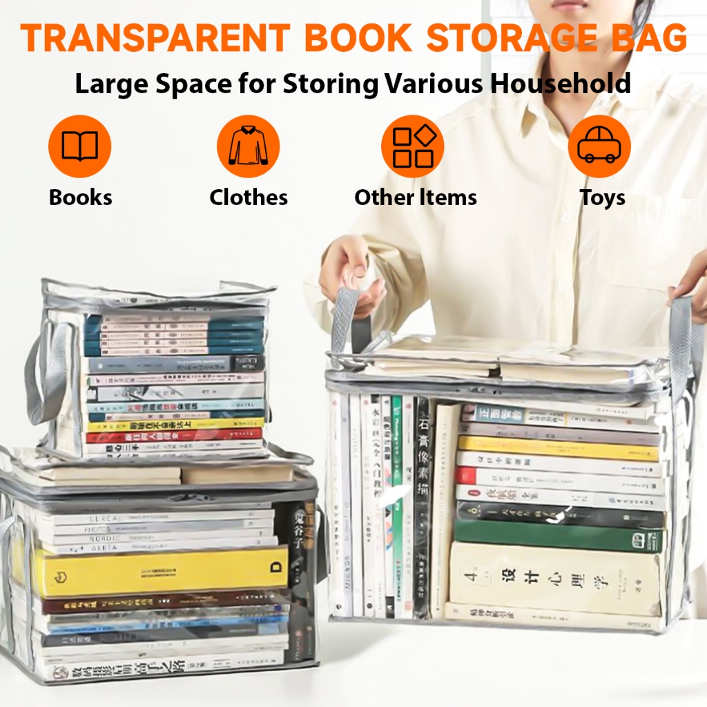 Book Storage Bag Transparent Waterproof Dust Storage Bag Multi-function ...
