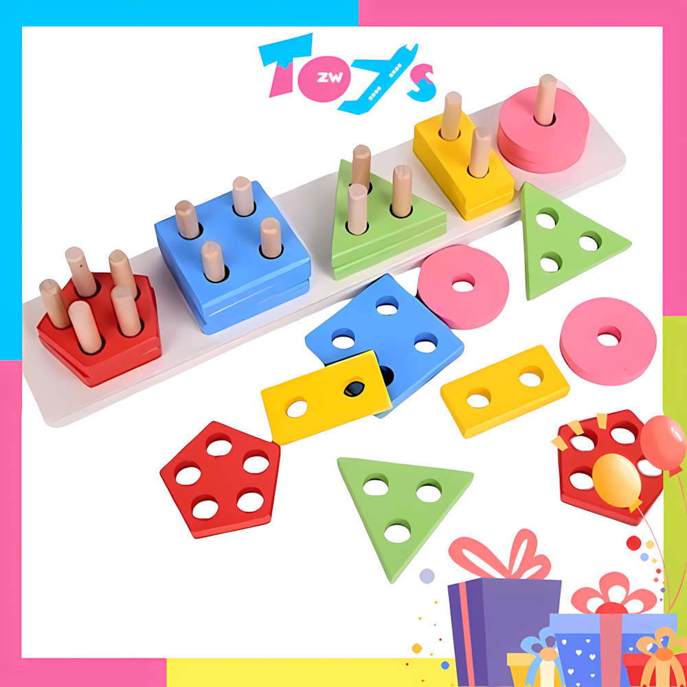 Gift Set Wooden Geometric Sorter 4 and 5 Shapes Wooden Toy Educational ...