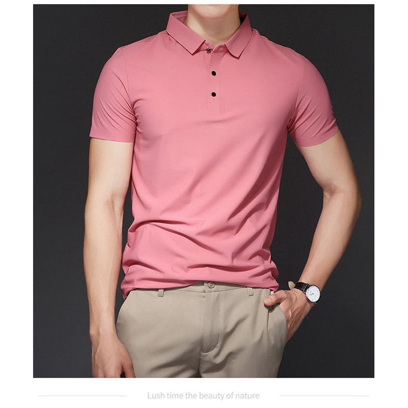 Polo Shirt Men Clothing Plain Solid Color Basic Short Sleeve T Shirt To ...