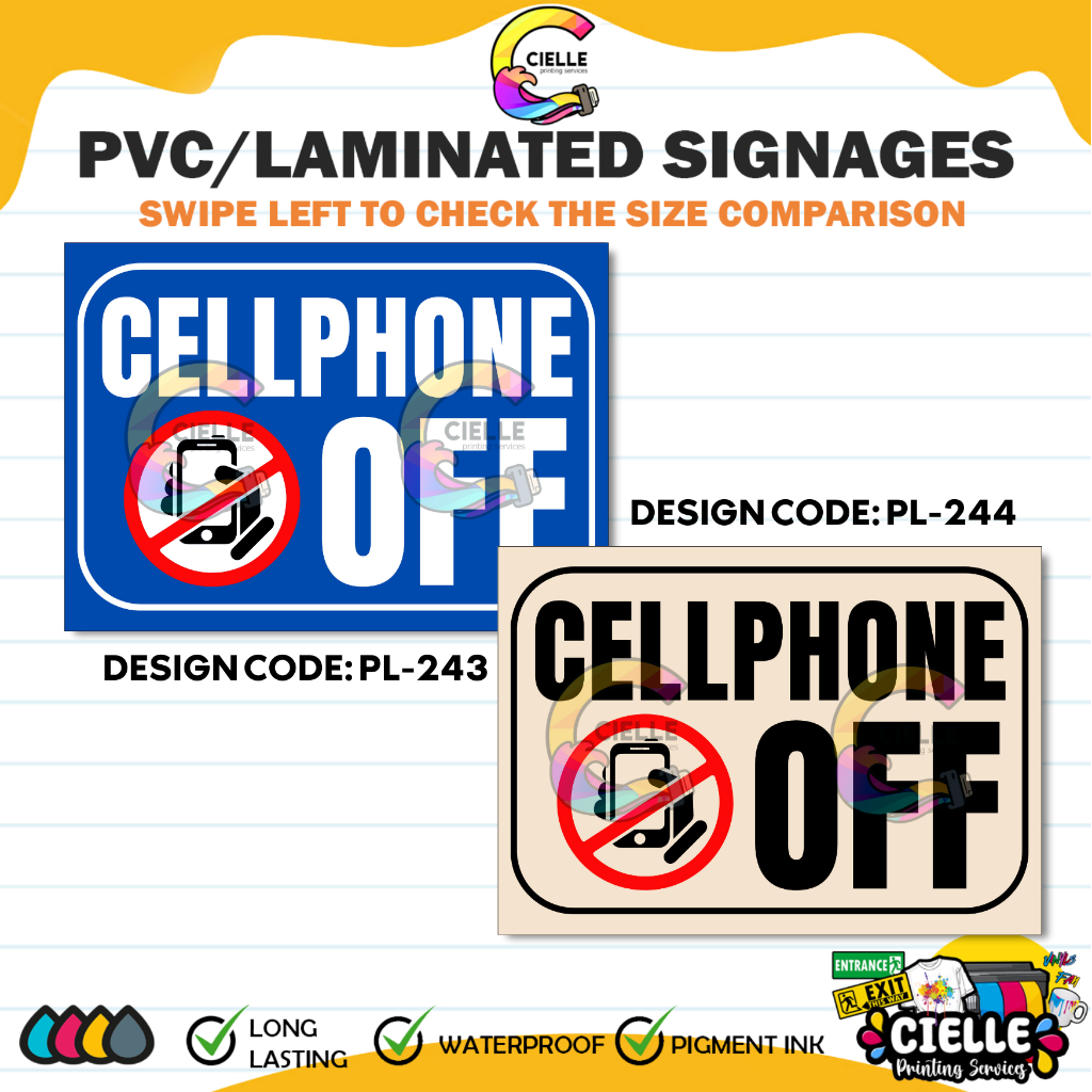 PVC/LAMINATED/STICKER SIGNAGES (PL-243&PL-244) - CELLPHONE OFF Signage ...
