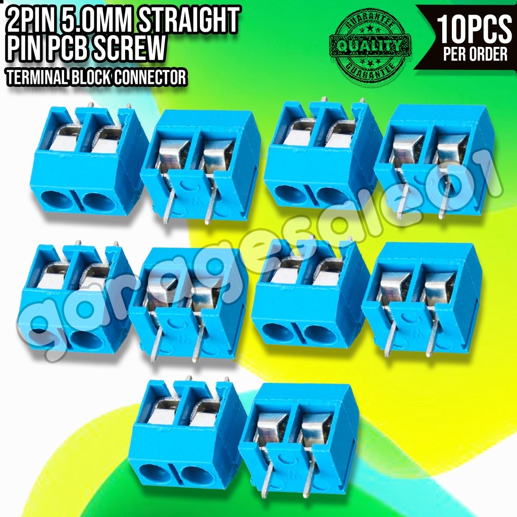 GS10 10pcs 2 Pin Straight Pin PCB Screw Terminal Block Connector 5.0MM ...