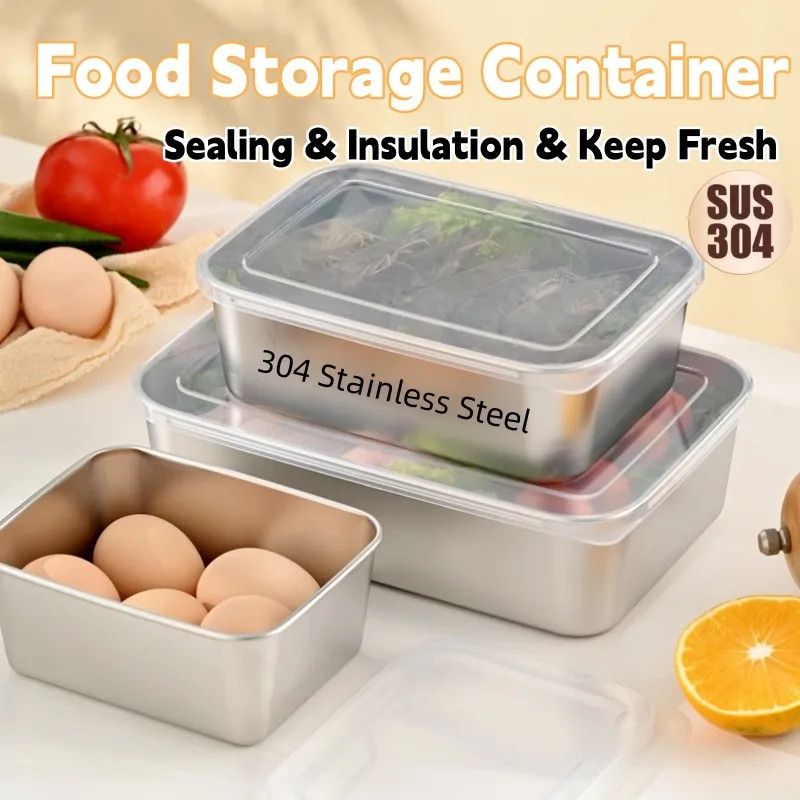304 Stainless Steel Fresh Keeping Box With Cover Food Storage Container ...