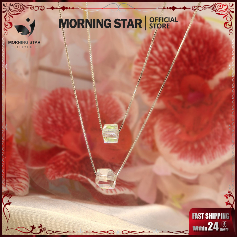 MORNING STAR SILVER Italy 92.5 Silver Crystal Center Chain DC | Shopee ...