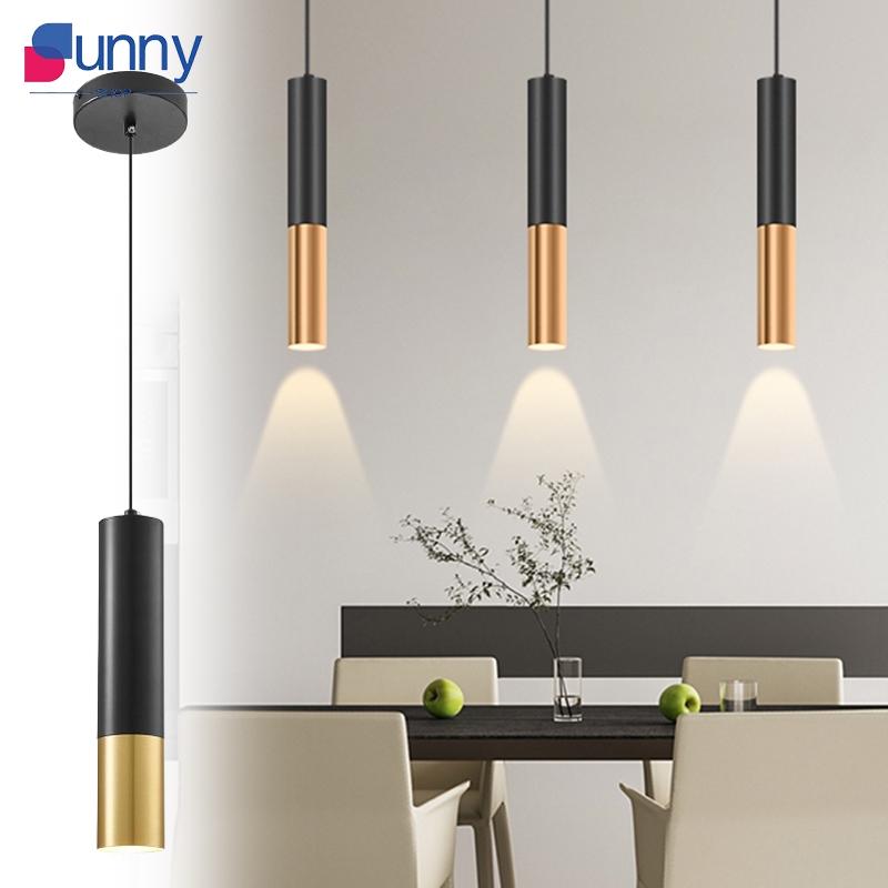 LED Hanging Light Blackgold Aluminum Cylindrical Pendant Light Drop ...