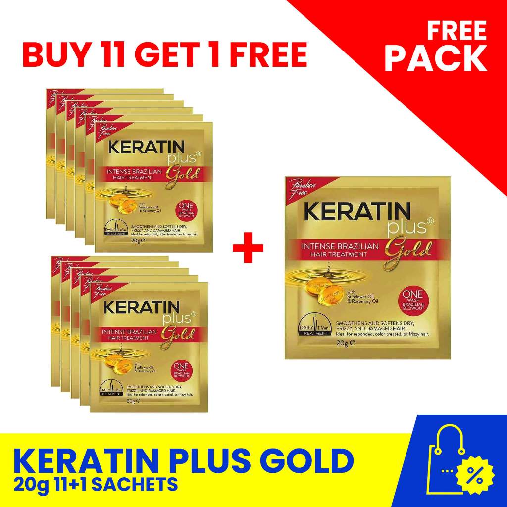 KERATIN PLUS Gold Intense Brazilian Hair Treatment 20g 11+1 sachets ...