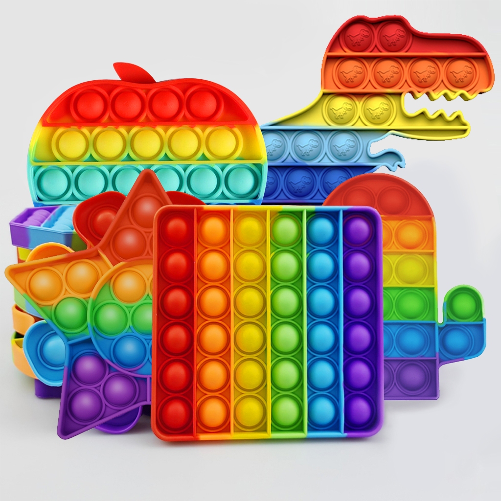 Fidget Rubber Rainbow Colored Toys Multi-Function Stress Reliever Push ...