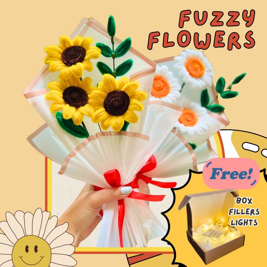 (Onhand) Fuzzy Wire Flower Bouquets | Handmade Chenille Wire | Shopee ...