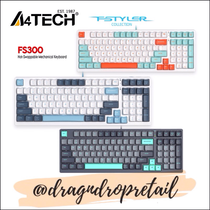 A4TECH FSTYLER FS300 Hot-Swappable Mechanical Keyboard, 98 Keys, White ...