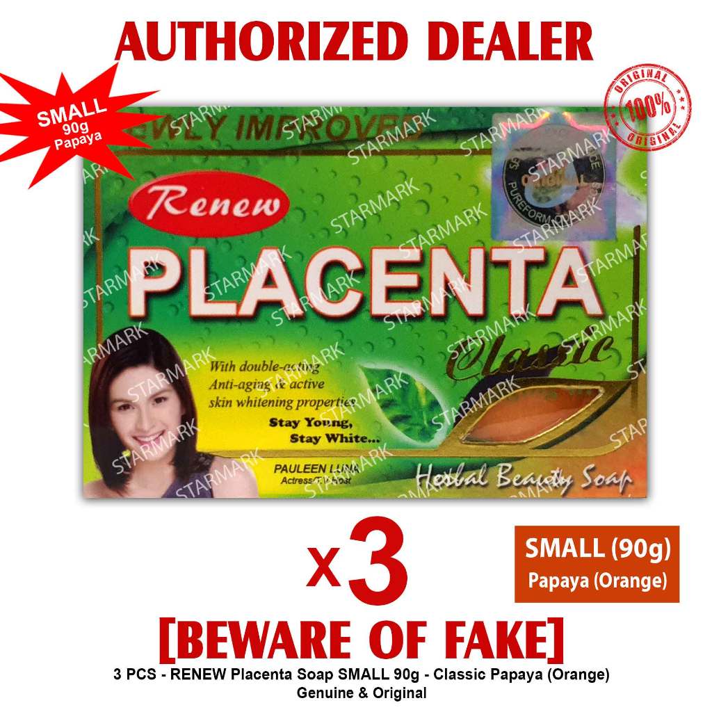 Renew Placenta Soap Soaps Orange Classic Papaya SMALL 90g AUTHENTIC - 3 ...