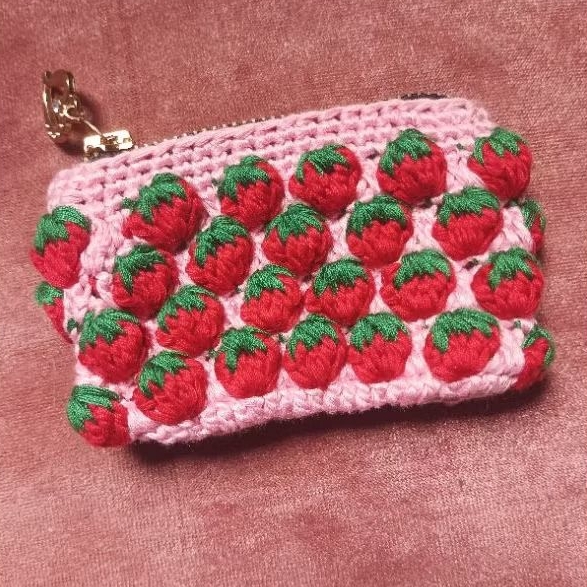 strawberry patterned wallet coin purse crochet cute wallet | Shopee ...