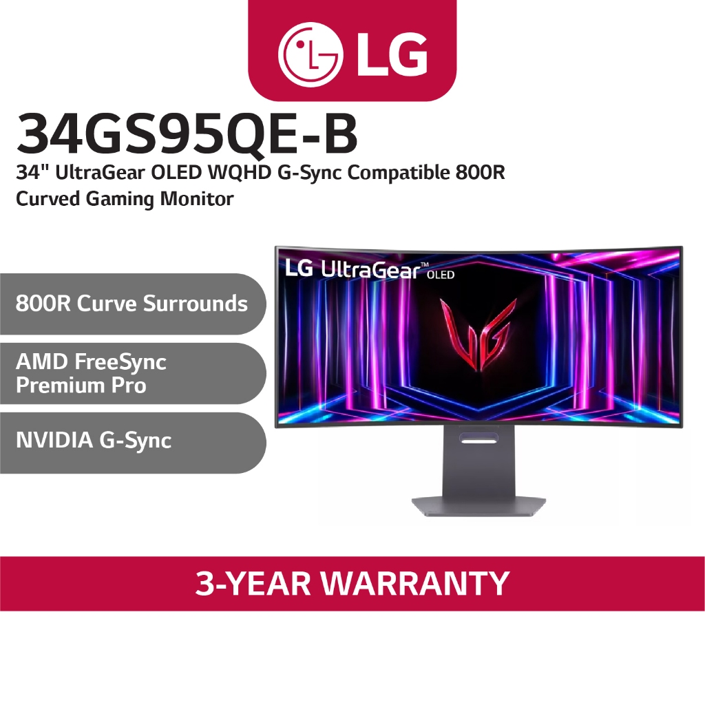 LG 34GS95QE-B 34" Ultragear OLED Curved Gaming Monitor WQHD 800R 240Hz ...