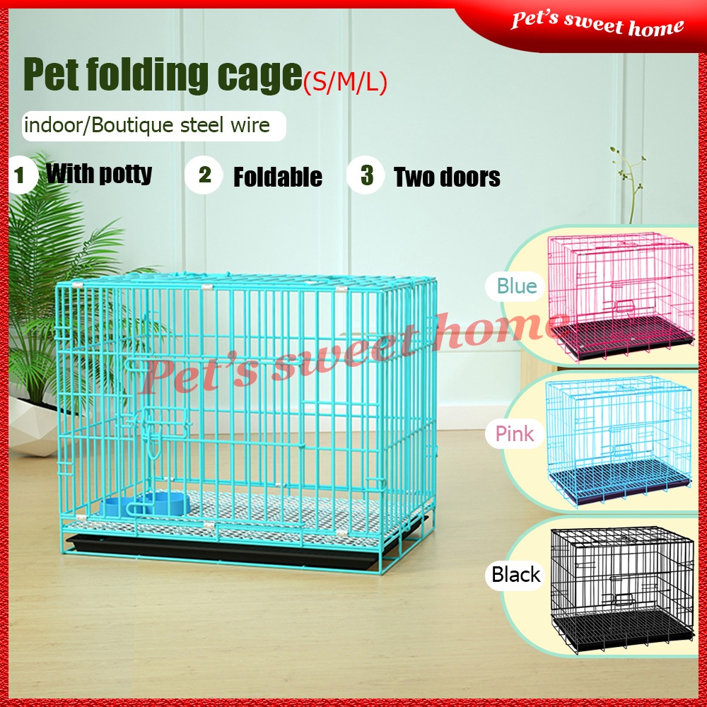 Dog Cage with Poop Tray Heavy Duty Pet Collapsible Cage Foldable Pet ...