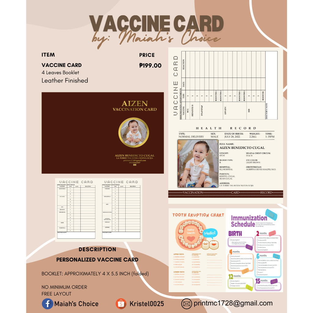 VACCINATION CARD IMMUNIZATION CARD FOR BABY 4 LEAVES LEATHER + MATTE ...