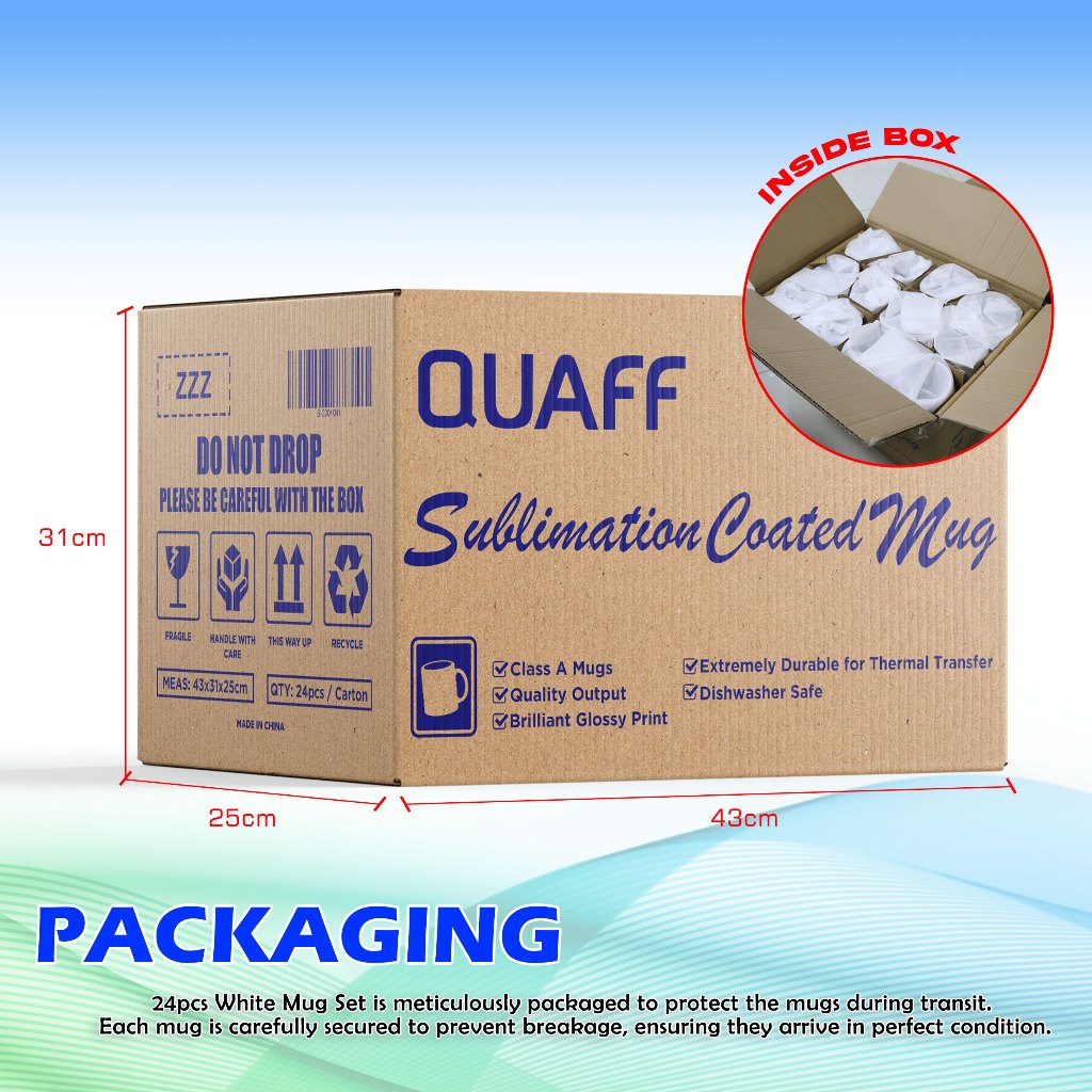 1-Box QUAFF Sublimation Coated White Mug 11oz Sublimation Coated ...