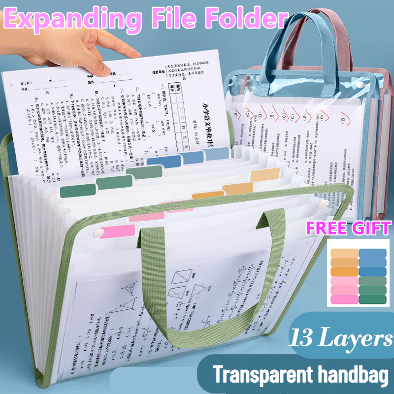 13 Layers Transparent Expanding File Bag Large Capacity Paper Organizer ...