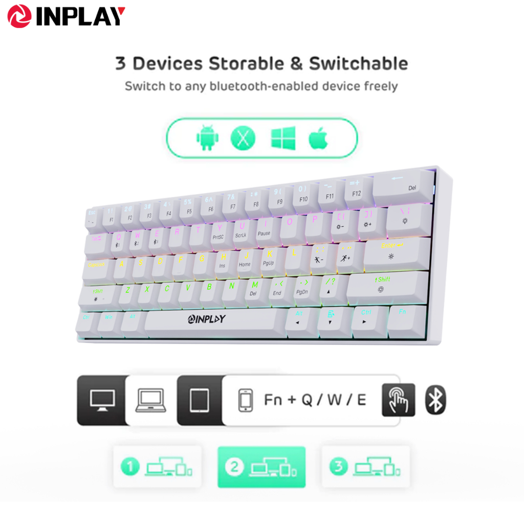 Inplay SK610 Wireless Mechanical Keyboard Bluetooth Tri-Mode With Brown ...